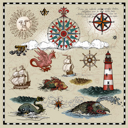 Antique map design elements Royalty Free Vector Image