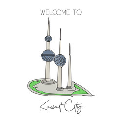 One continuous line drawing of kuwait city Vector Image