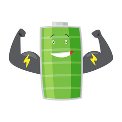 Strong battery man standing and shows his muscles Vector Image