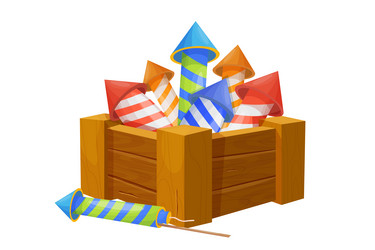 Wooden box with fireworks firecrackers holiday Vector Image
