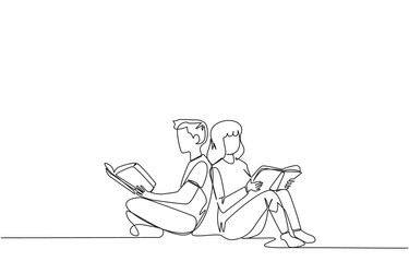 Single continuous line drawing man woman sitting Vector Image