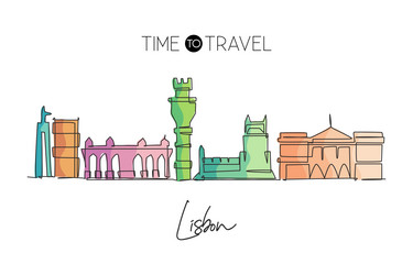 One single line drawing of lisbon city skyline Vector Image