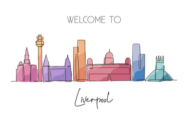 One single line drawing liverpool city skyline Vector Image