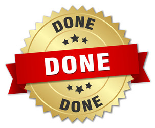 Well done 3d gold badge with red ribbon Royalty Free Vector