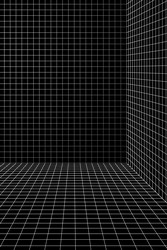 3d wireframe grid room background Royalty Free Vector Image