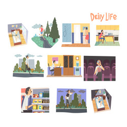 Young man daily routine set guy sleeping at night Vector Image