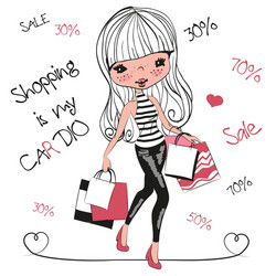 Cute girl with packages Royalty Free Vector Image
