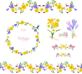 Spring floral collection seamless border and cute Vector Image