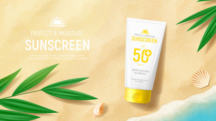 Sunscreen ad flyer template banner with jar Vector Image