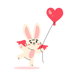 Cute cupid bunny with wings holding red heart Vector Image