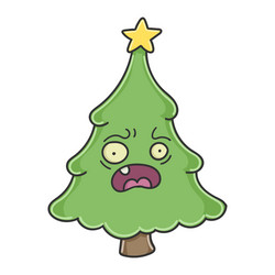 Angry christmas tree cartoon character Royalty Free Vector