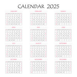 2025 calendar planner corporate week template Vector Image