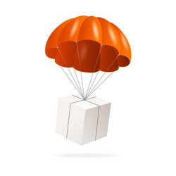 Cardboard box on a parachute flies in the sky Vector Image