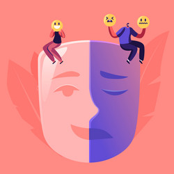 Man holds and wear masks with different emotions Vector Image
