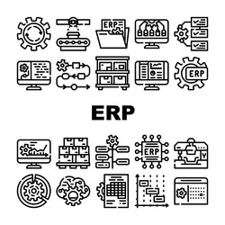 Erp enterprise resource planning icons set Vector Image