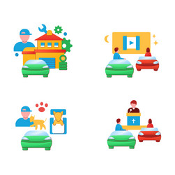 Getaway car flat icons set Royalty Free Vector Image