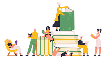 People with books reading characters on big Vector Image