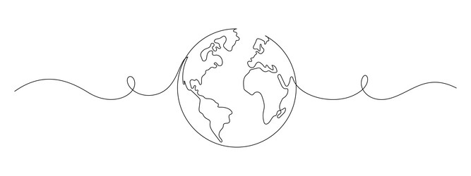 Continuous one line drawing globe with deer Vector Image