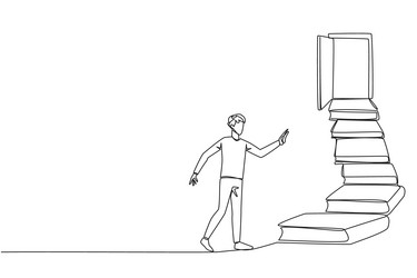 Single one line drawing man climb the stairs from Vector Image