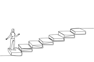 Continuous one line drawing girls climb stairs Vector Image