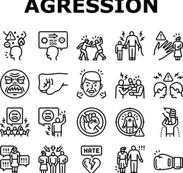 Violence first aggressive hand isometric icons set