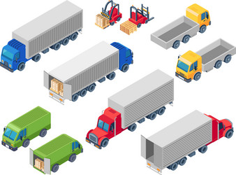 Semi trailer truck and flatbed isometric Vector Image