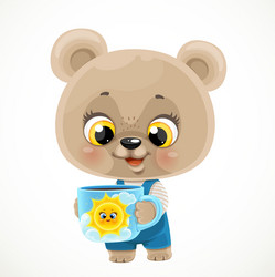 Cute cartoon baby bear with a blue cup Royalty Free Vector