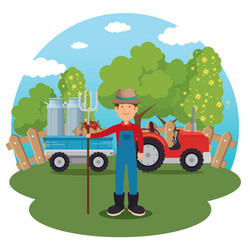 Farm scene with tractor Royalty Free Vector Image