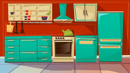 Kitchen room cartoon interior Royalty Free Vector Image