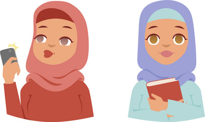 Plain background with muslim girl reading book Vector Image