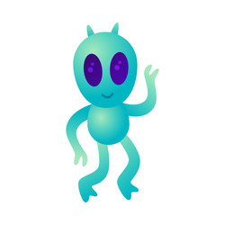 Cute alien with huge eyes and antenna in spacesuit