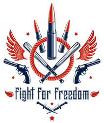 Revolution and war emblem with bullets guns Vector Image