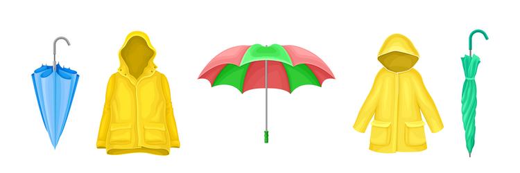 Rain clothes and accessories with coat boots Vector Image