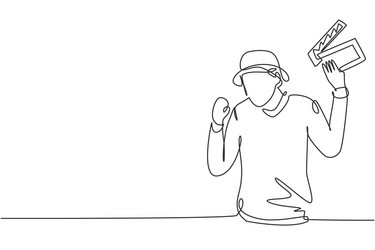 Single one line drawing young male film director Vector Image