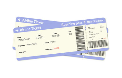 Airline tickets airplane boarding pass travel Vector Image
