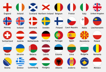 Set of all europe flags with name Royalty Free Vector Image