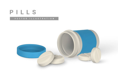 Realistic 3d pills and medicine boxes in cartoon Vector Image