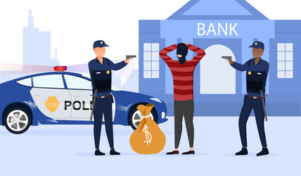 Police officers arresting bank robbers Royalty Free Vector