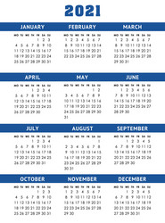 Colorful calendar for 2021 year week starts Vector Image