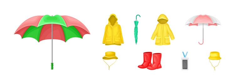 Rain clothes and accessories with coat Royalty Free Vector