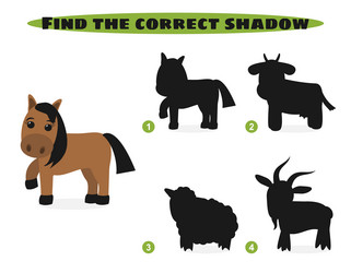 Find correct shadow farm animals education game Vector Image