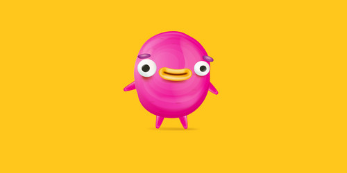 Cartoon funny pink alien monster with heart Vector Image