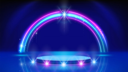 Neon arch led frame stage podium with spotlight Vector Image