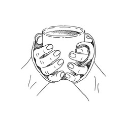 Hand drawn sketch of hands holding a cup Vector Image