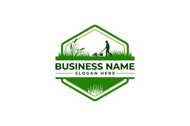 Lawn care grass trimming landscape logo Royalty Free Vector