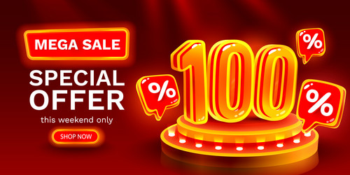 Mega sale special offer neon 100 off banner Vector Image