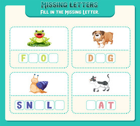 Write missing letter each word worksheet Vector Image