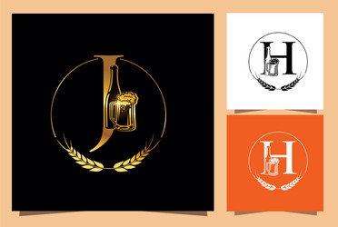 Beer and bottle sign monogram letter h Royalty Free Vector