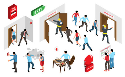 Isometric evacuation infographics Royalty Free Vector Image
