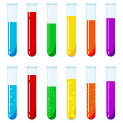 Colored liquids in five test tubes isolated over Vector Image